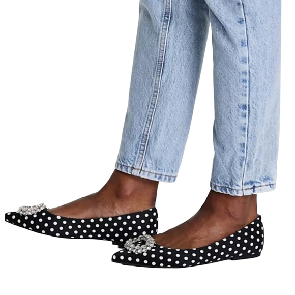 Boutique | Shoes | Balletcore Polka Dot Rhinestone Front Ballet Flats ...